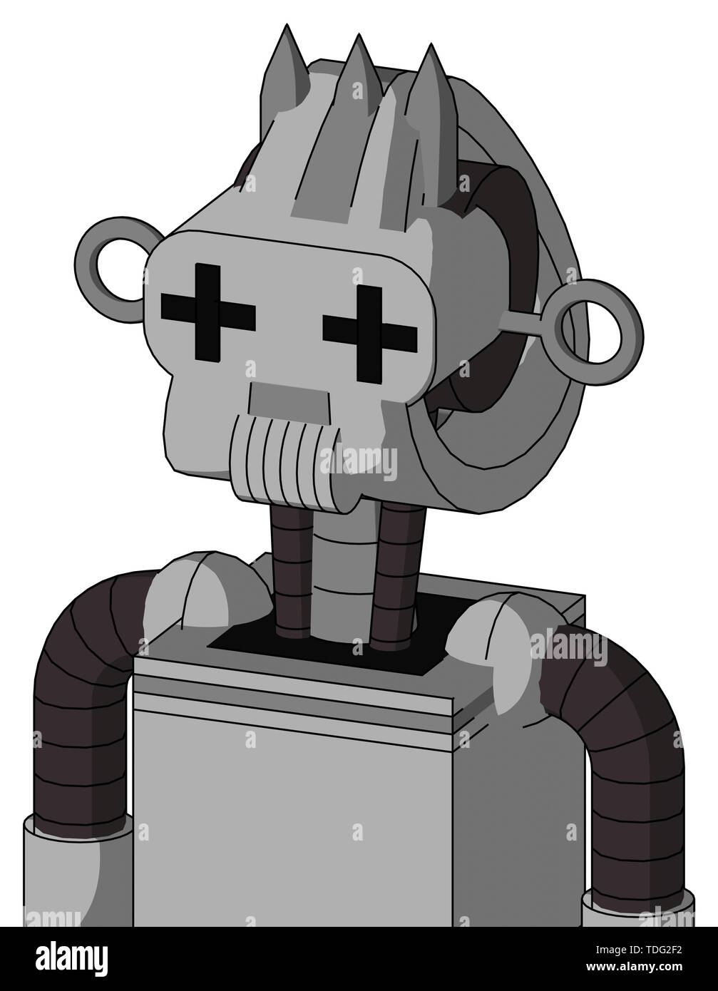 Portrait style white automaton with droid head and speakers mouth and ...