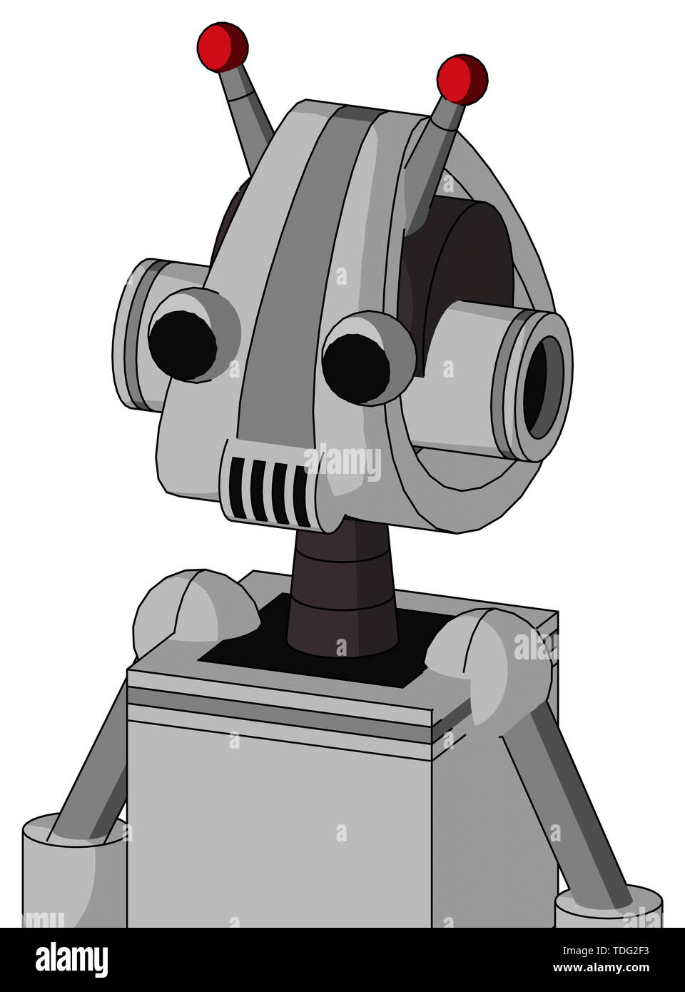 Portrait style white automaton with droid head and speakers mouth and ...