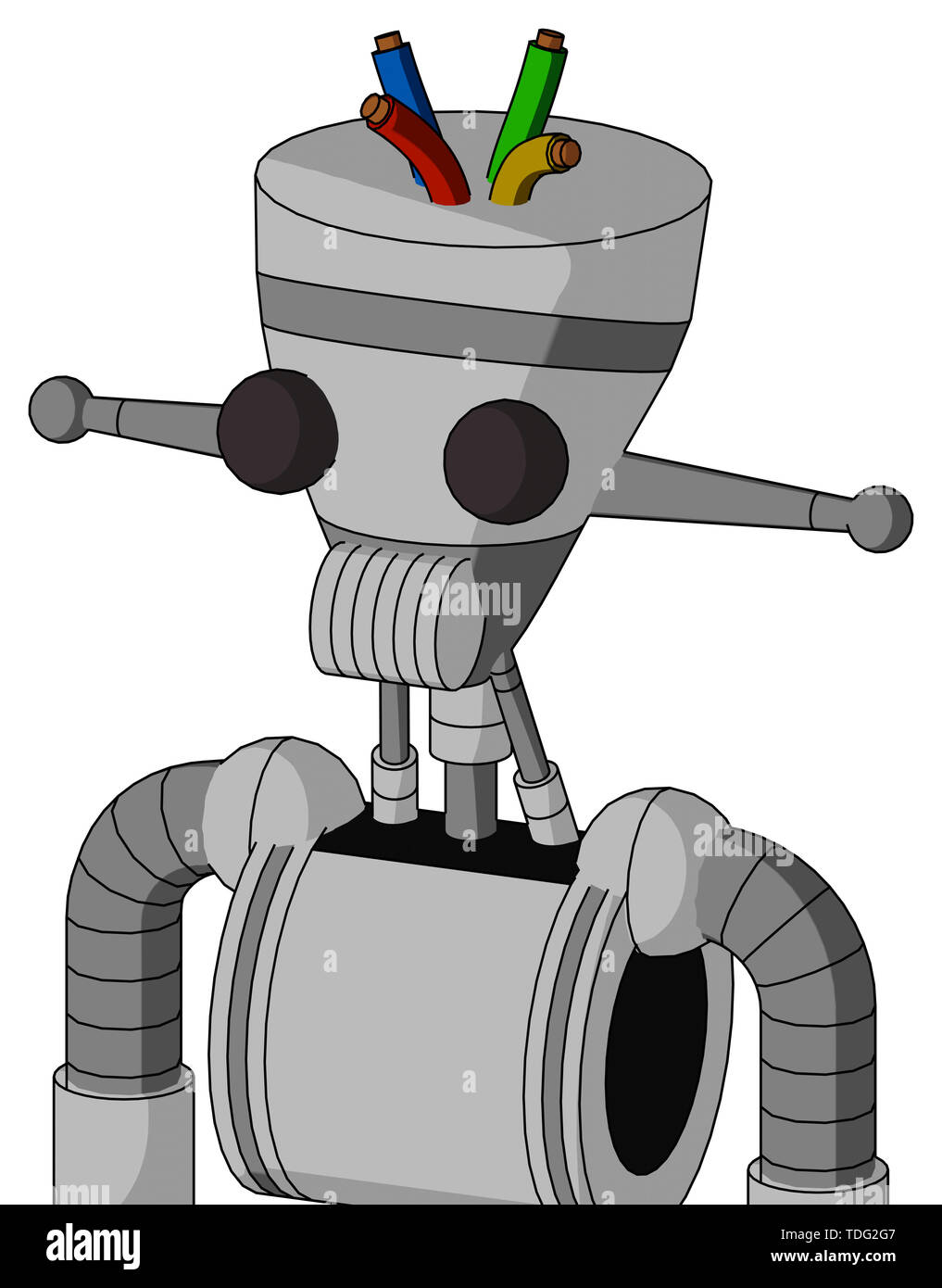 Portrait style white automaton with vase head and speakers mouth and ...