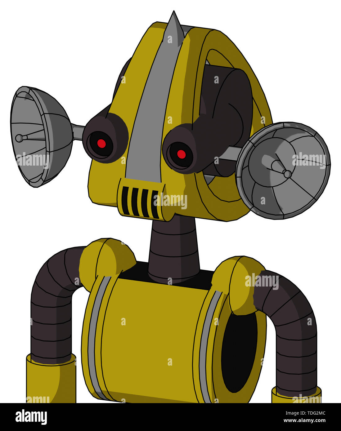 Portrait style yellow automaton with droid head and speakers mouth and ...