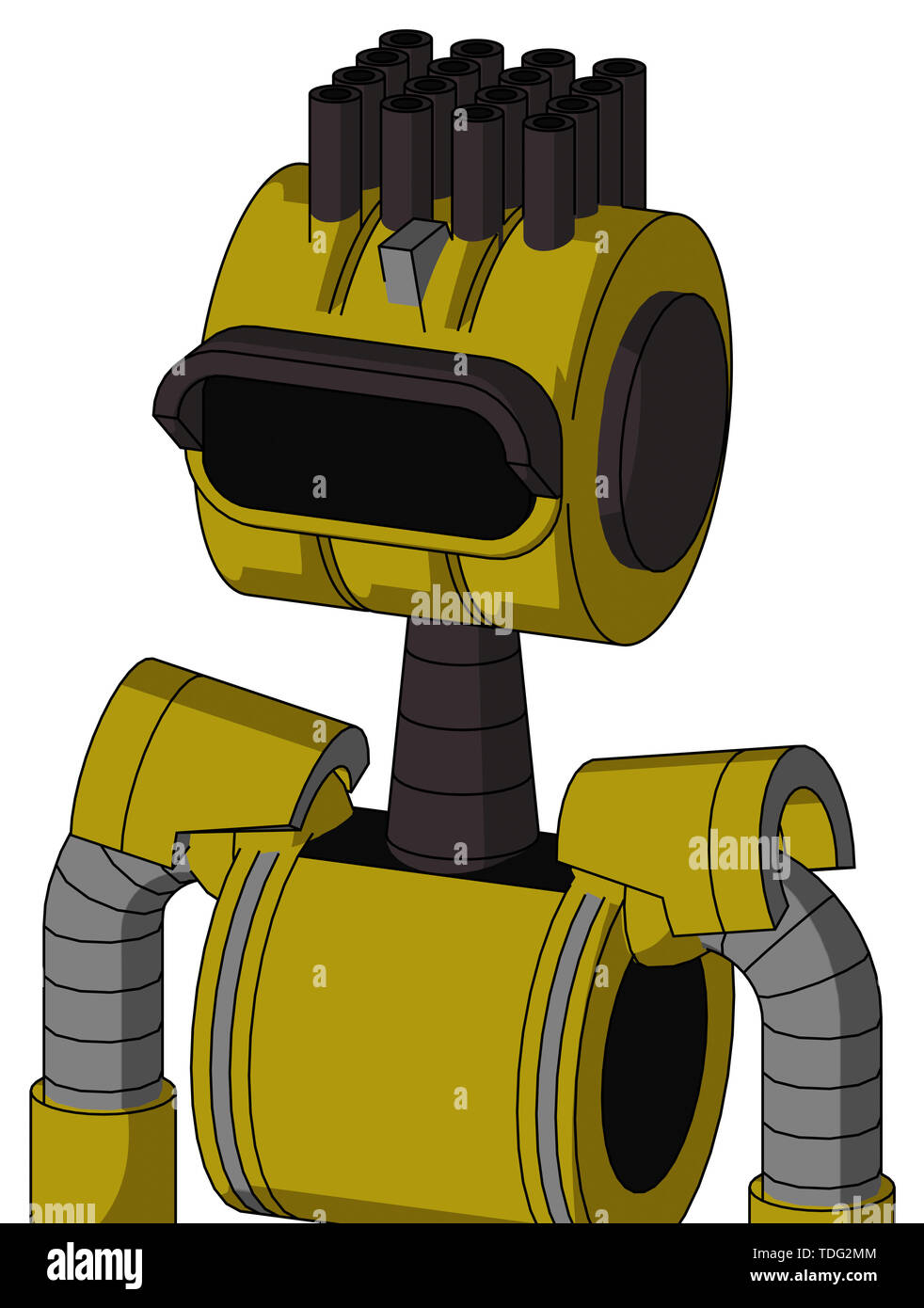 Portrait style yellow automaton with multi-toroid head and black visor ...
