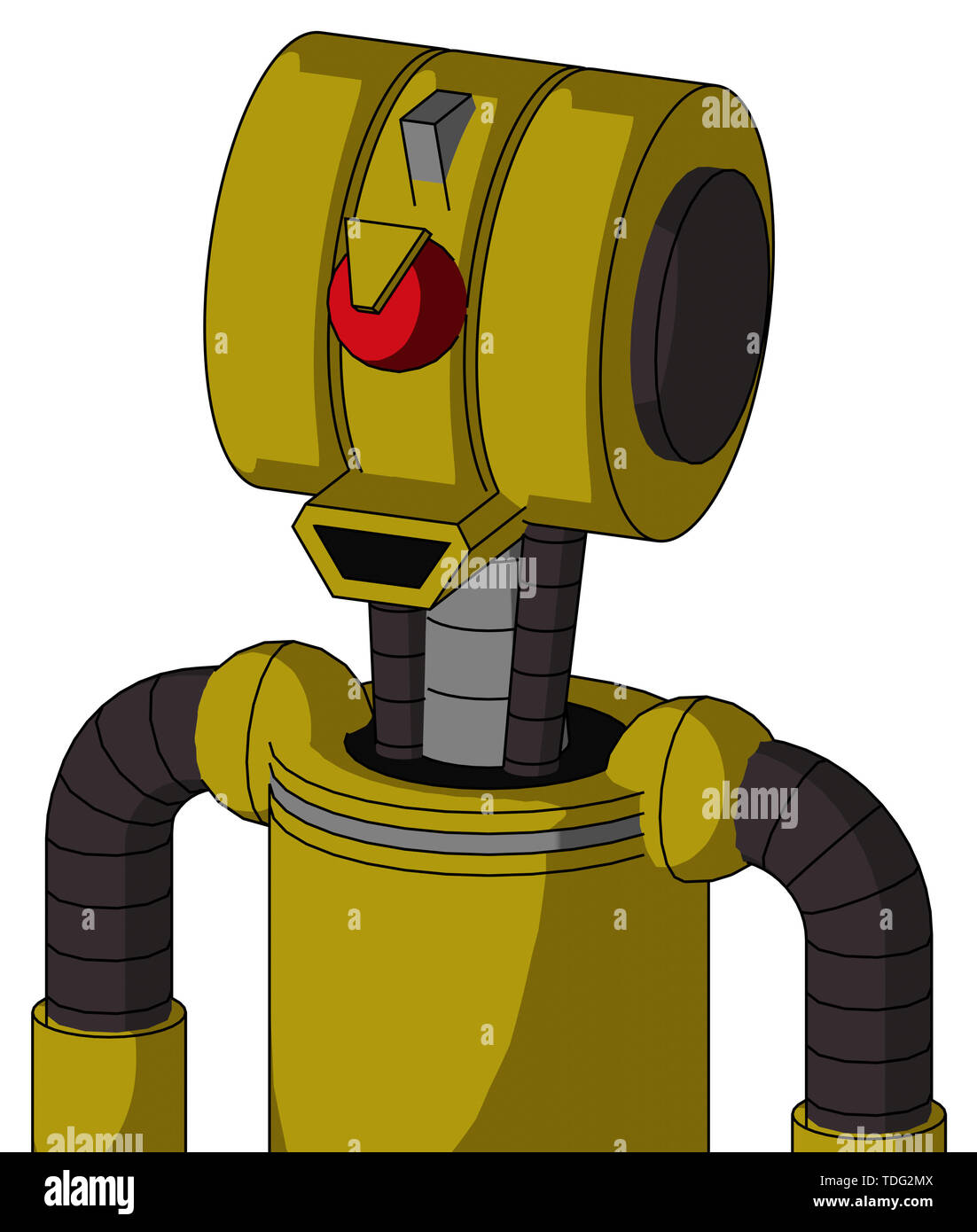 Portrait style yellow automaton with multi-toroid head and happy mouth ...