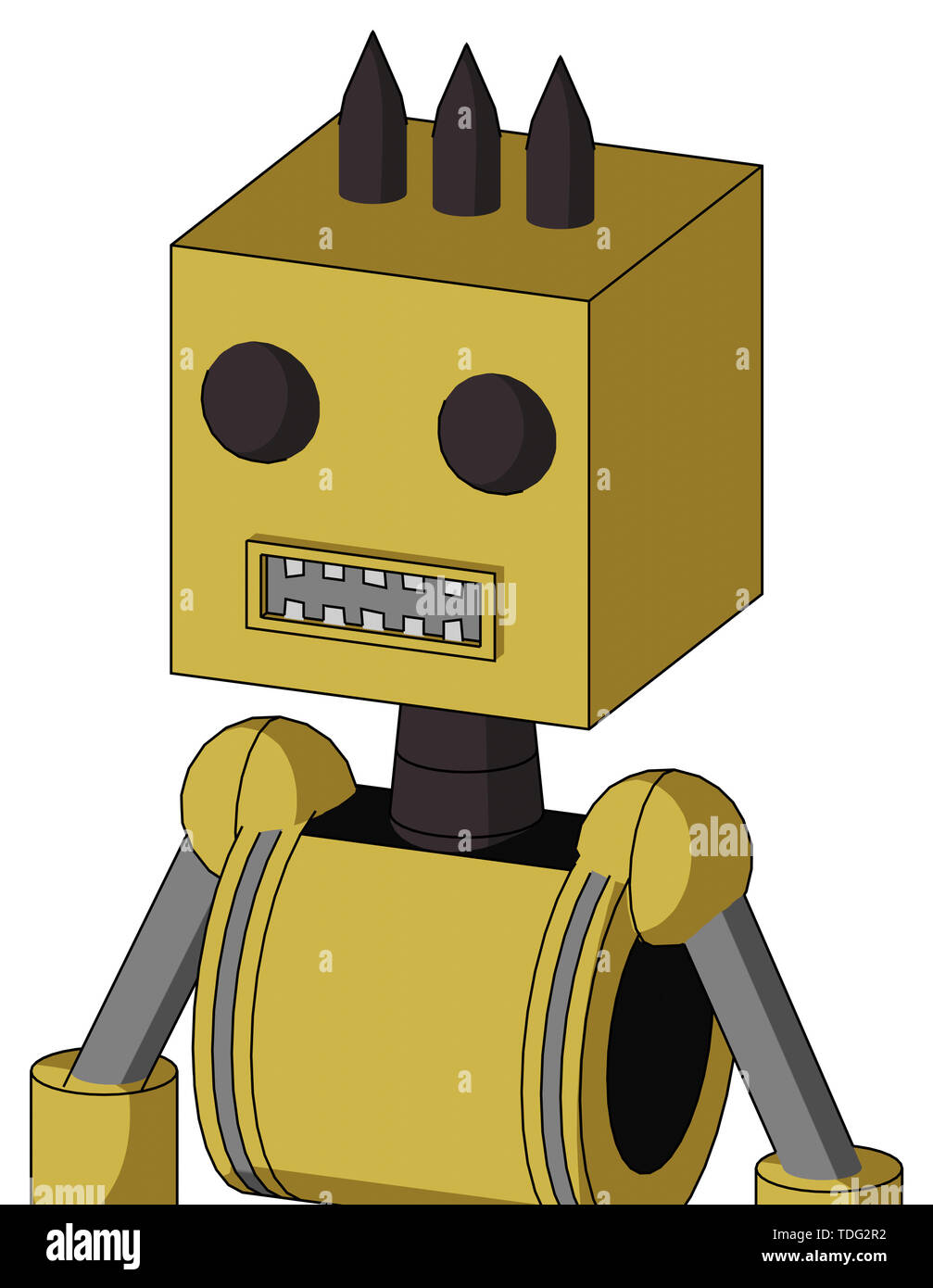 Portrait style yellow droid with box head and square mouth and two eyes ...