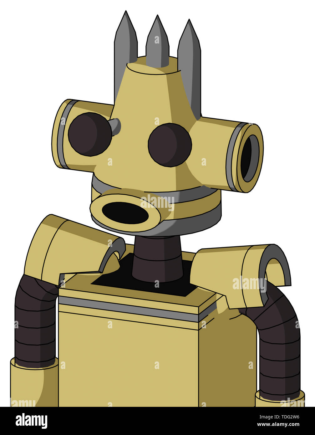 Portrait style yellow droid with cone head and round mouth and two eyes ...