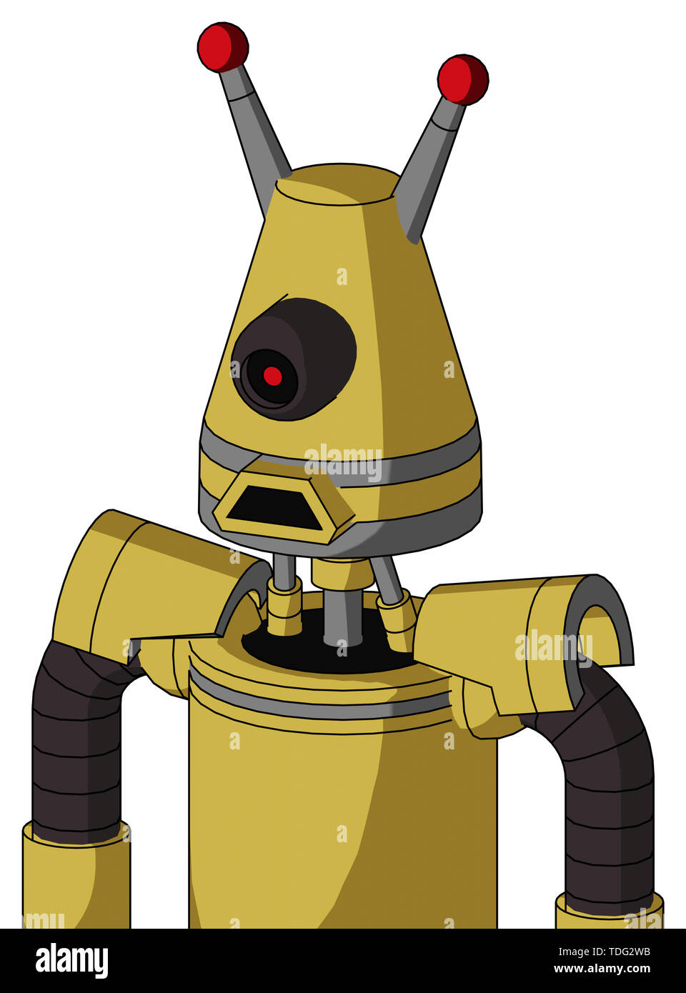 Portrait style yellow droid with cone head and sad mouth and black ...