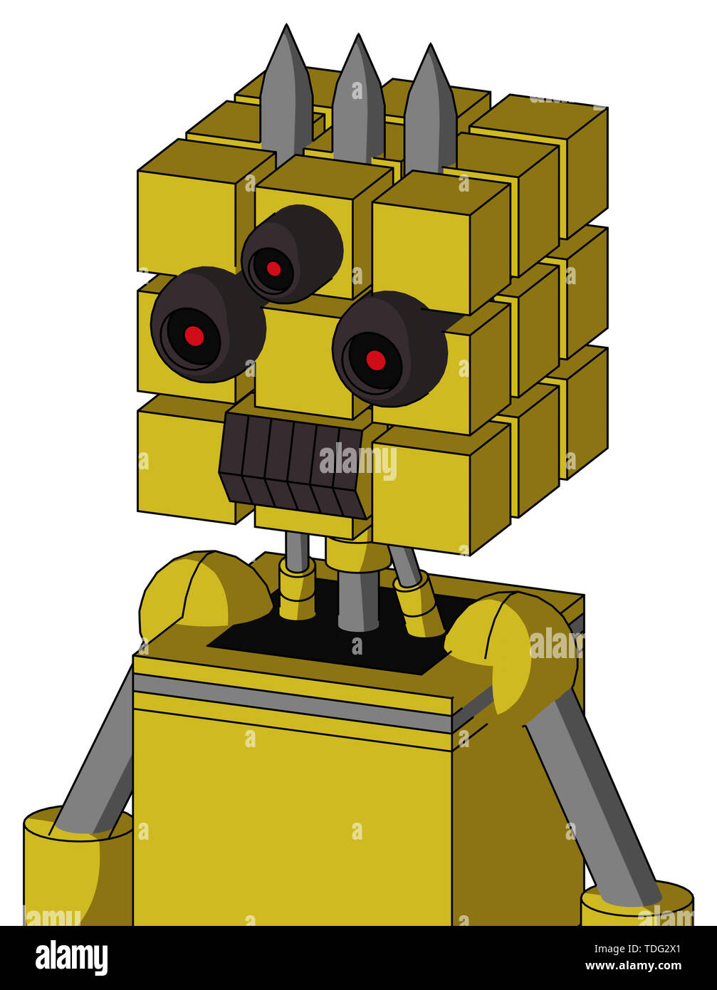 Portrait style yellow droid with cube head and dark tooth mouth and ...