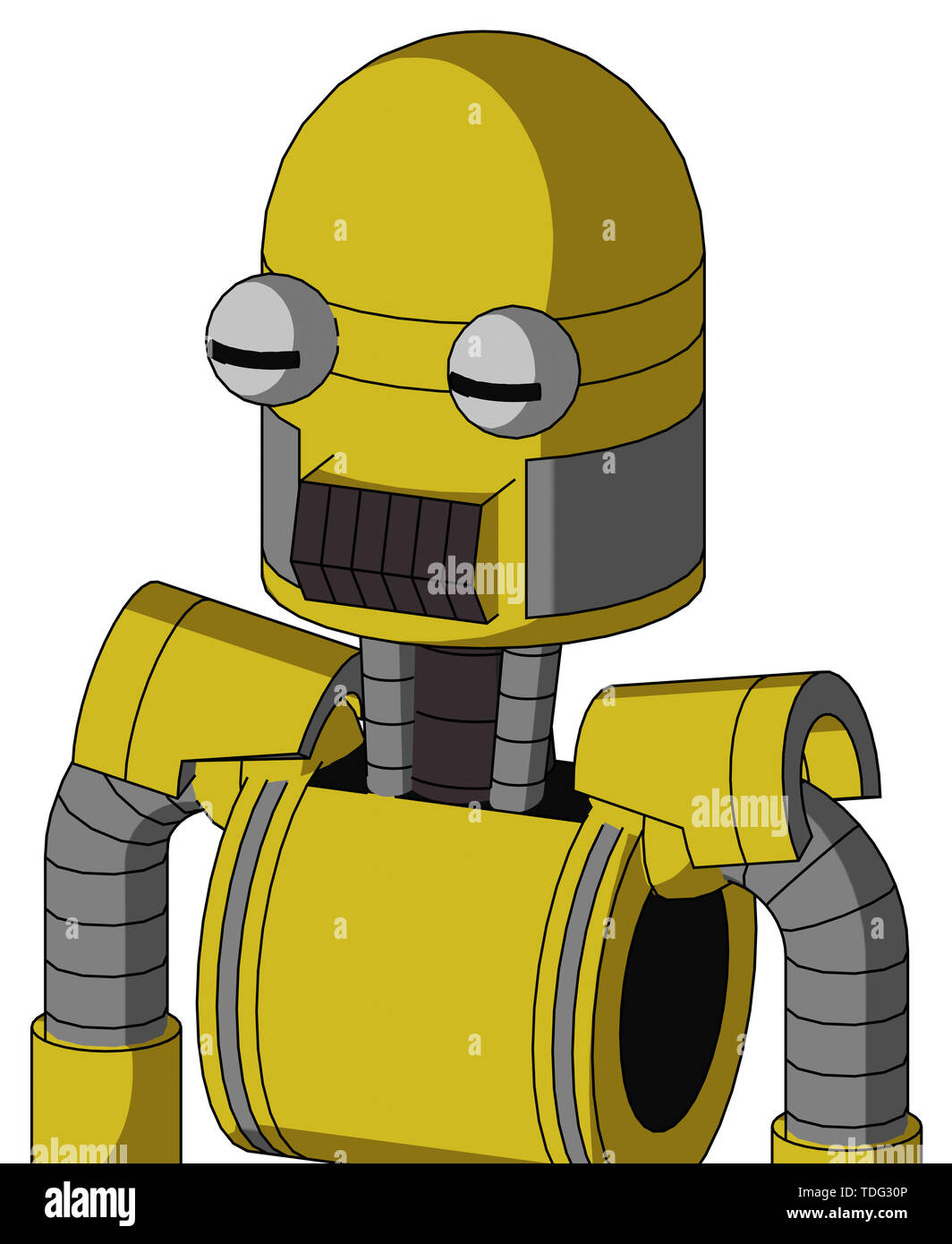 Portrait style yellow droid with dome head and dark tooth mouth and two ...
