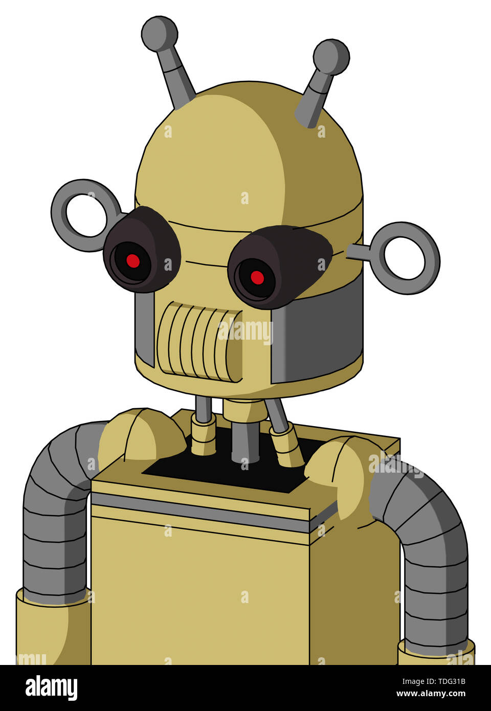 Portrait style yellow droid with dome head and speakers mouth and black ...