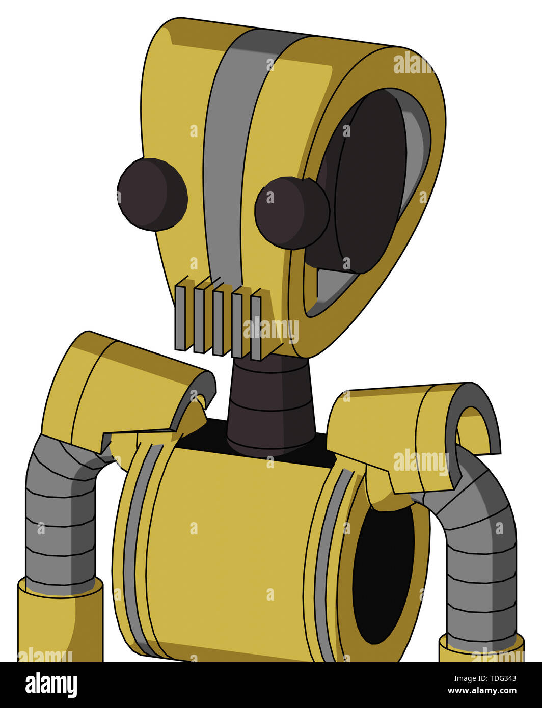 Portrait style yellow droid with droid head and vent mouth and two eyes ...