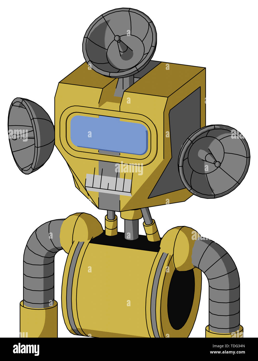 Portrait style yellow droid with mechanical head and teeth mouth and ...