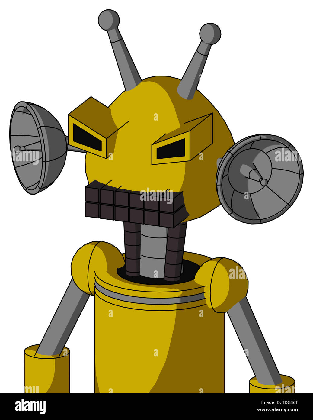 Portrait style yellow droid with rounded head and keyboard mouth and ...
