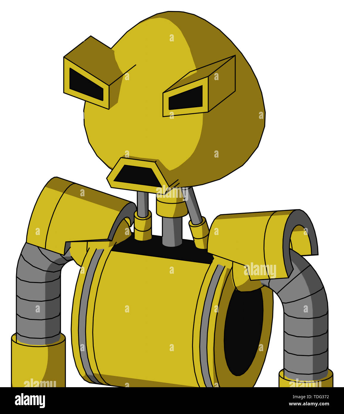 Portrait style yellow droid with rounded head and sad mouth and angry ...