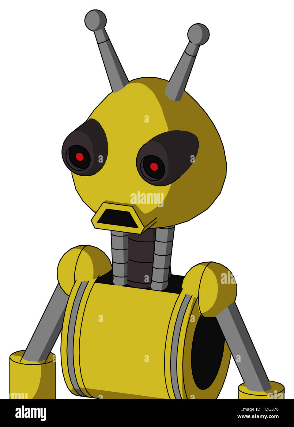 Portrait style yellow droid with rounded head and sad mouth and black ...