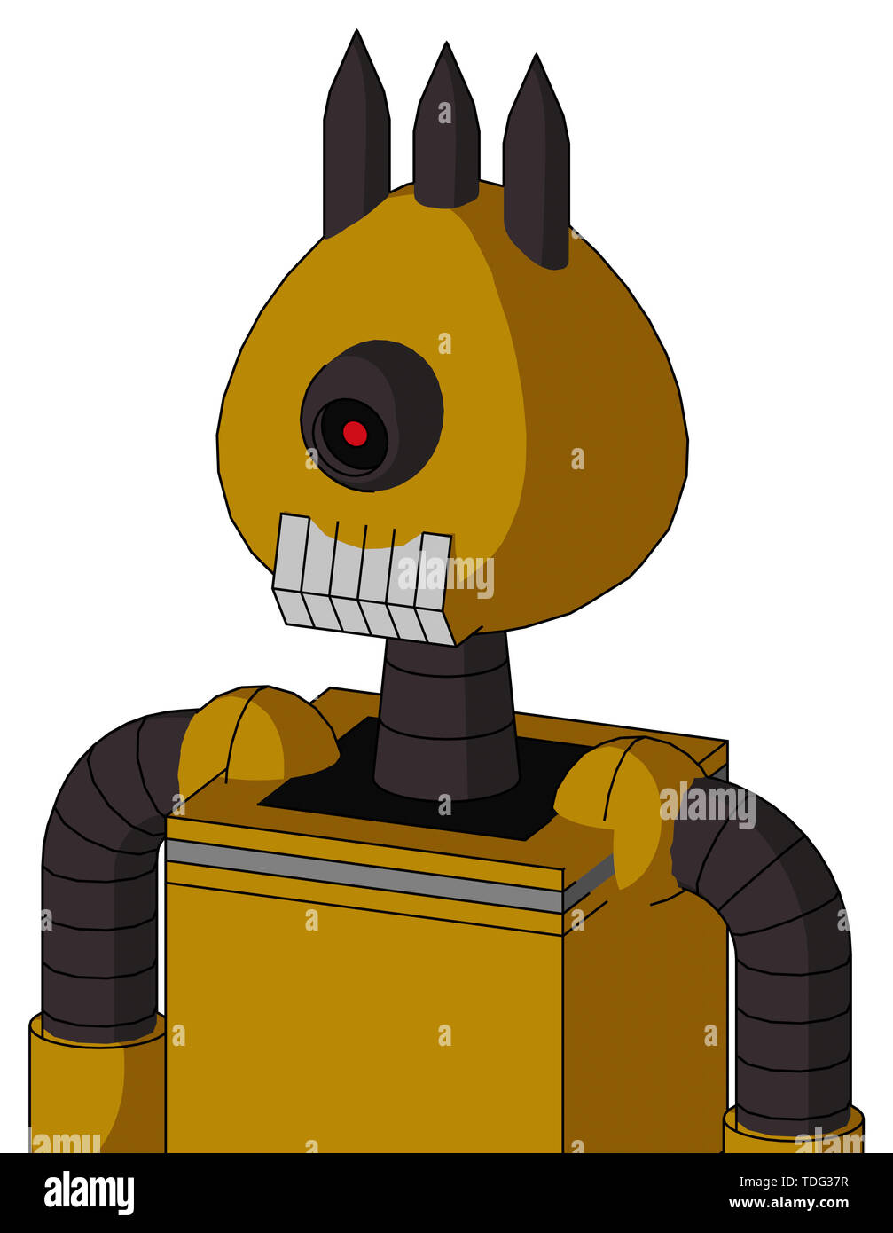 Portrait style yellow droid with rounded head and teeth mouth and black ...