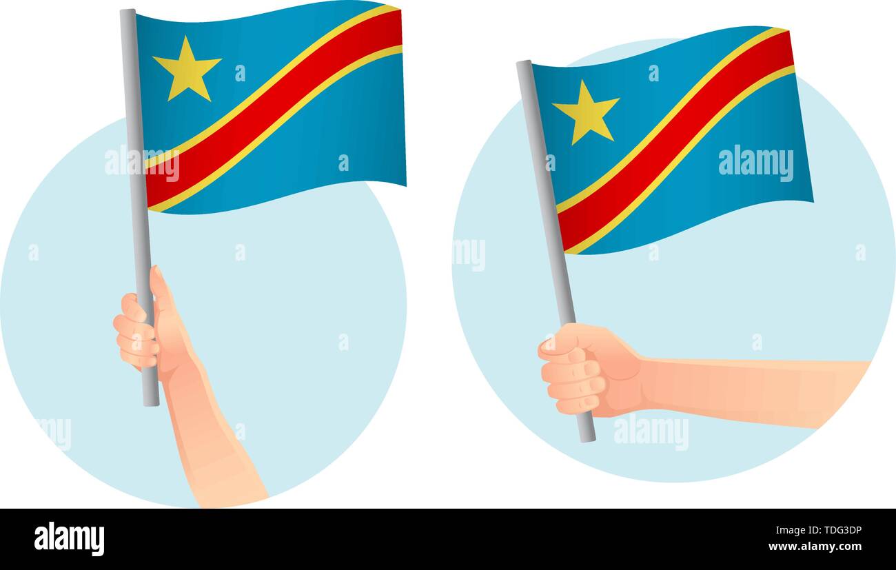 Democratic Republic of the Congo flag in hand. Patriotic background ...