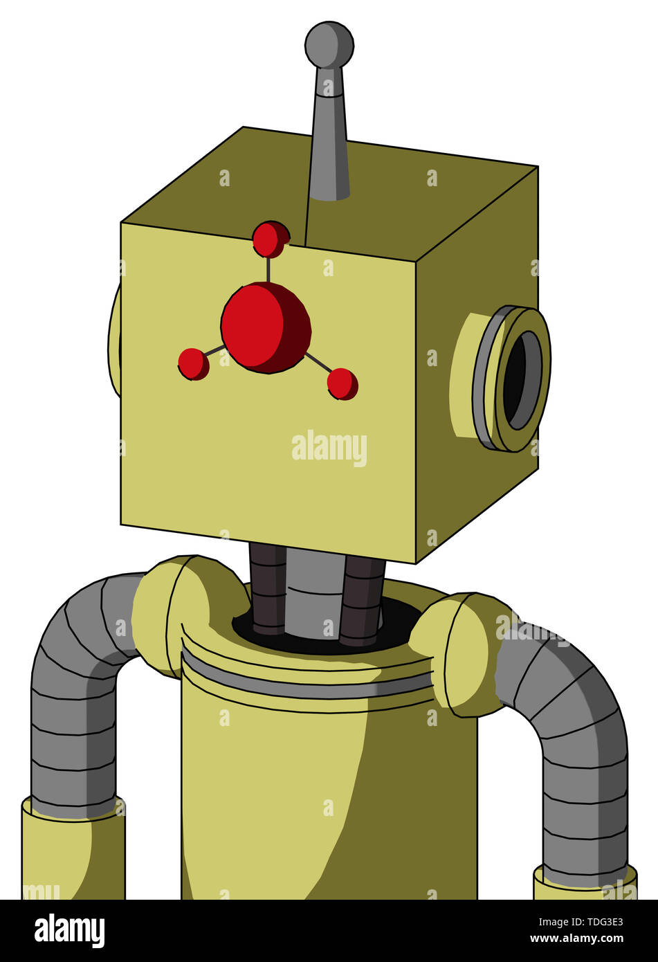 Portrait style yellow robot with box head and cyclops compound eyes and ...