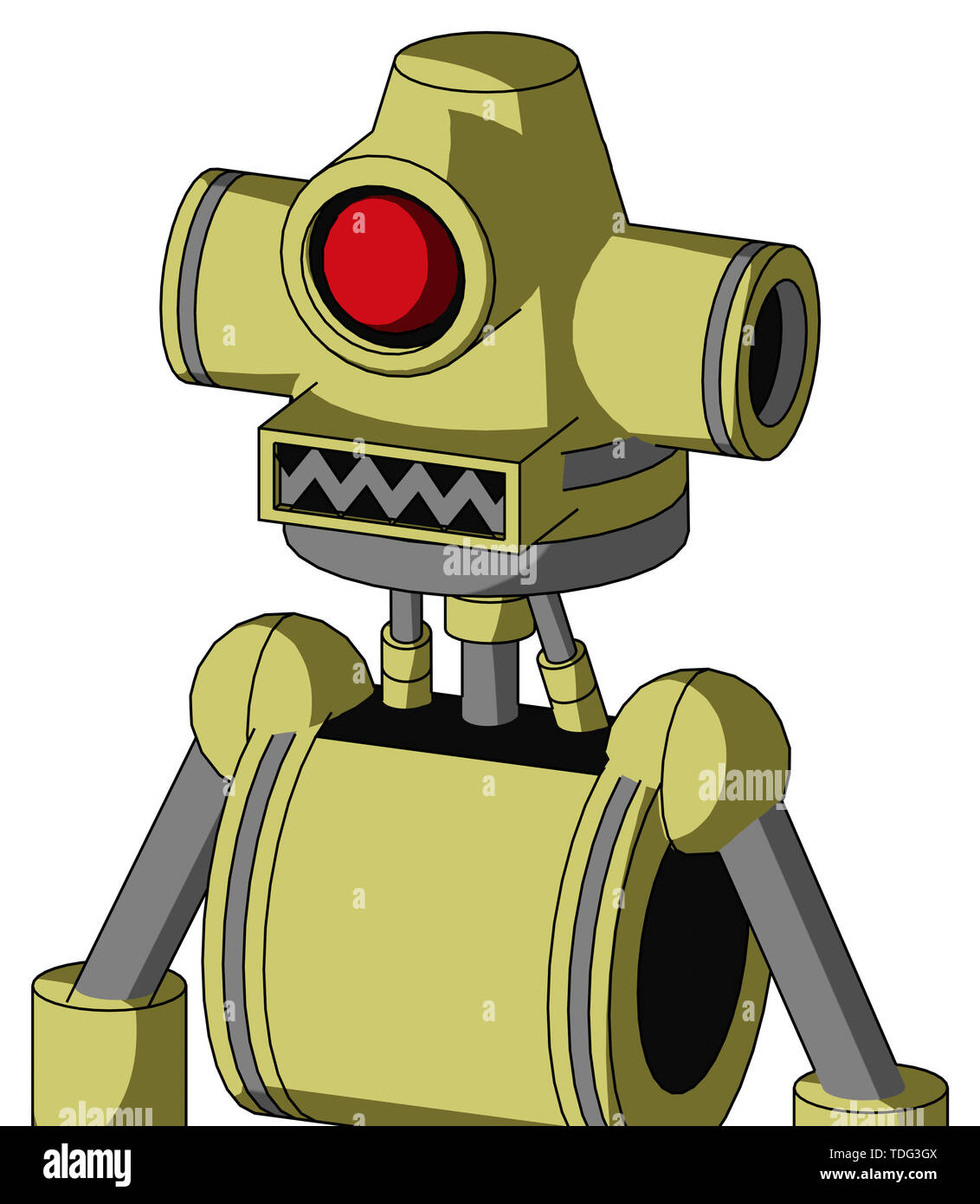 Portrait style yellow robot with cone head and square mouth and cyclops ...