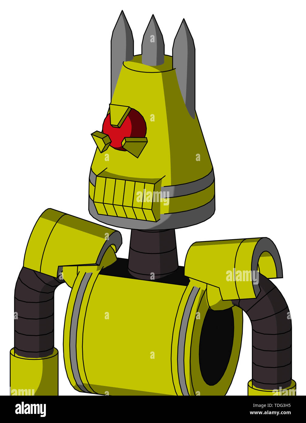 Portrait style yellow robot with cone head and toothy mouth and angry ...