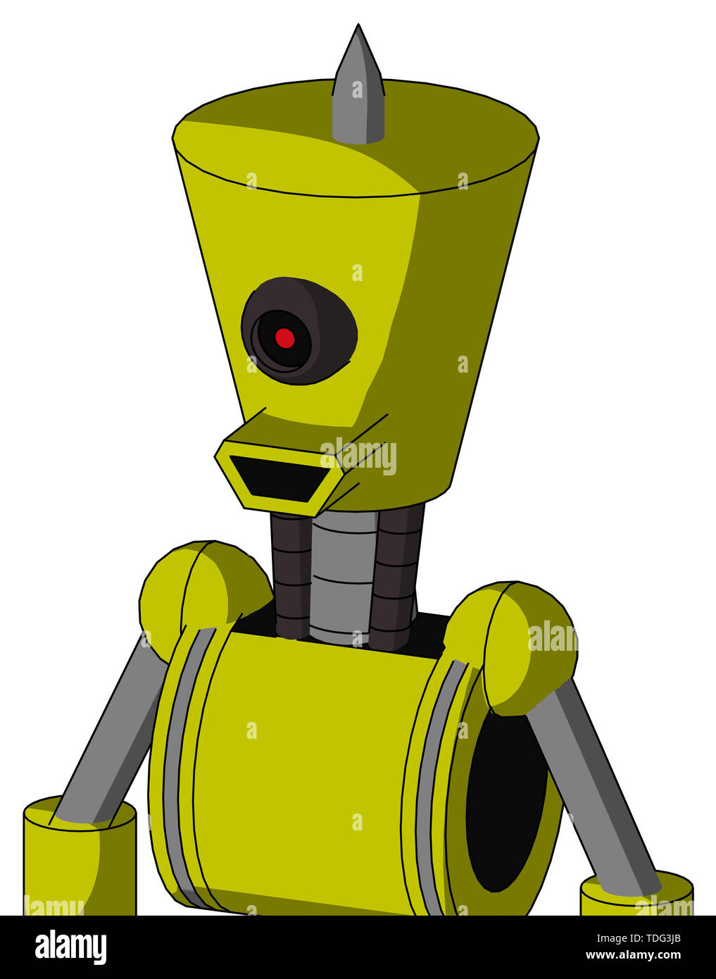 Portrait style yellow robot with cylinder-conic head and happy mouth ...