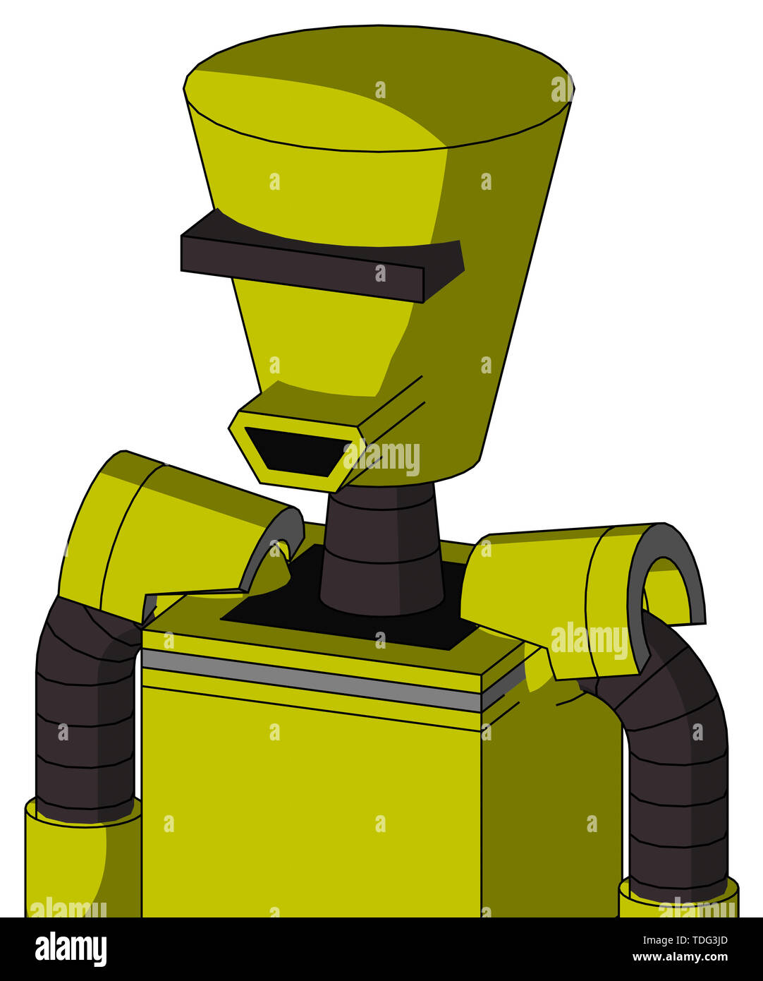 Portrait style yellow robot with cylinder-conic head and happy mouth ...
