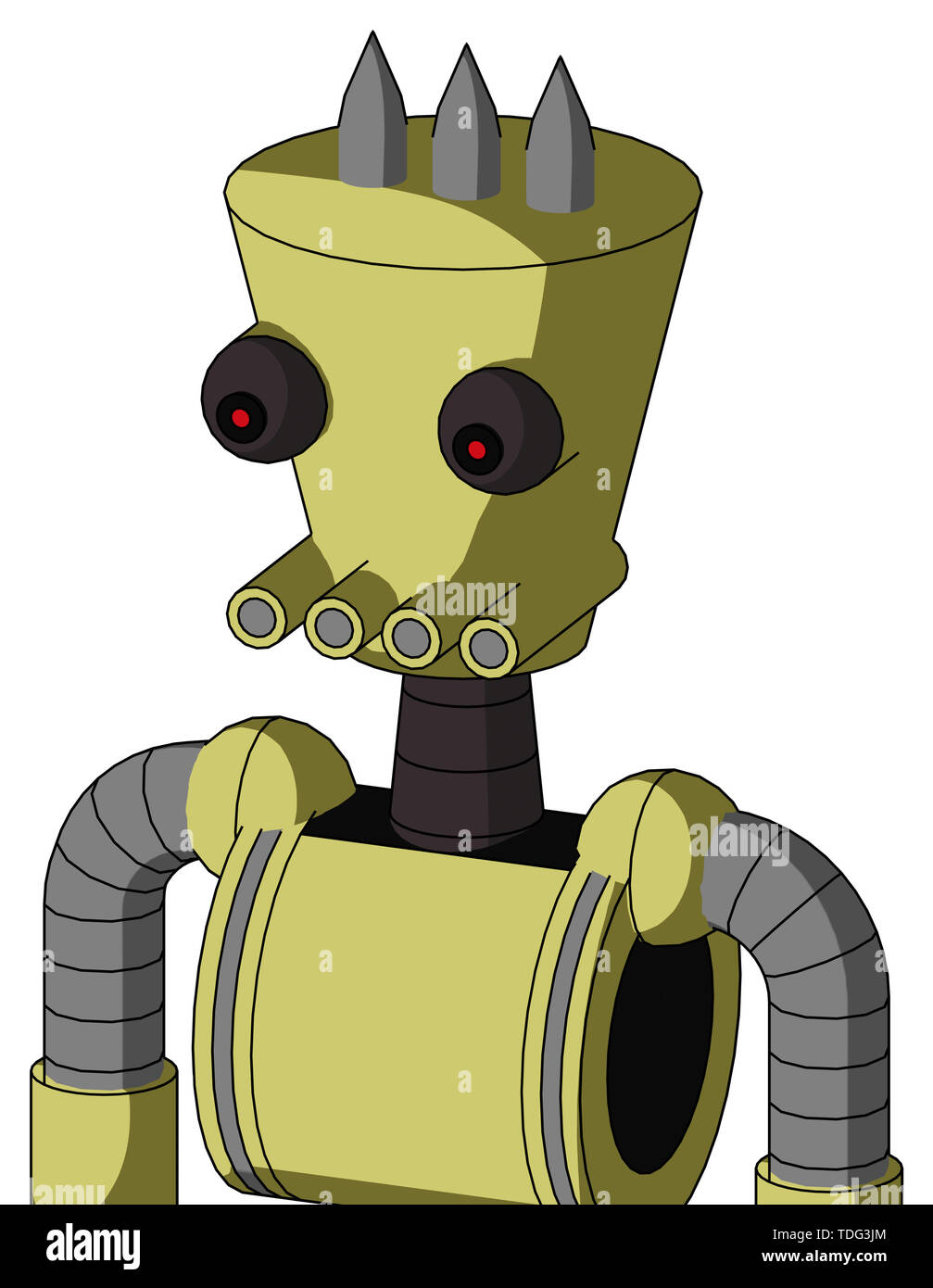 Portrait style yellow robot with cylinder-conic head and pipes mouth ...