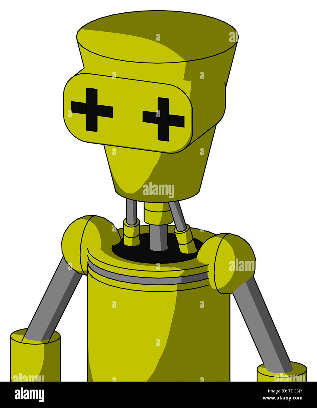 Portrait style yellow robot with cylinder-conic head and plus sign eyes ...