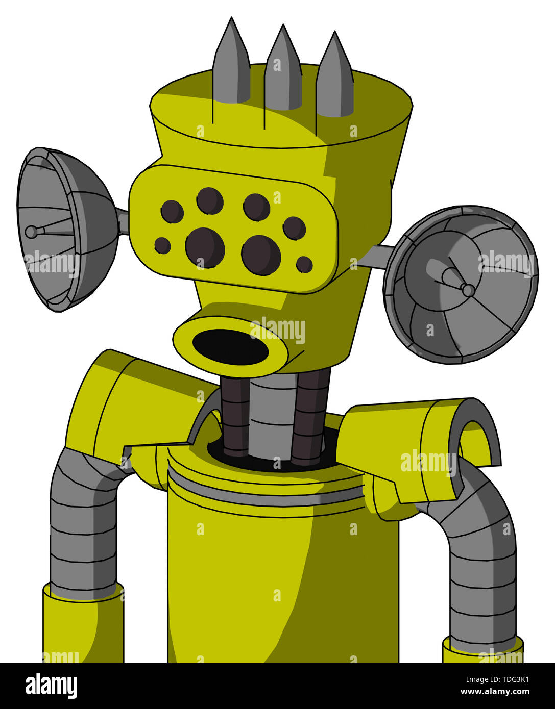 Portrait style yellow robot with cylinder-conic head and round mouth ...