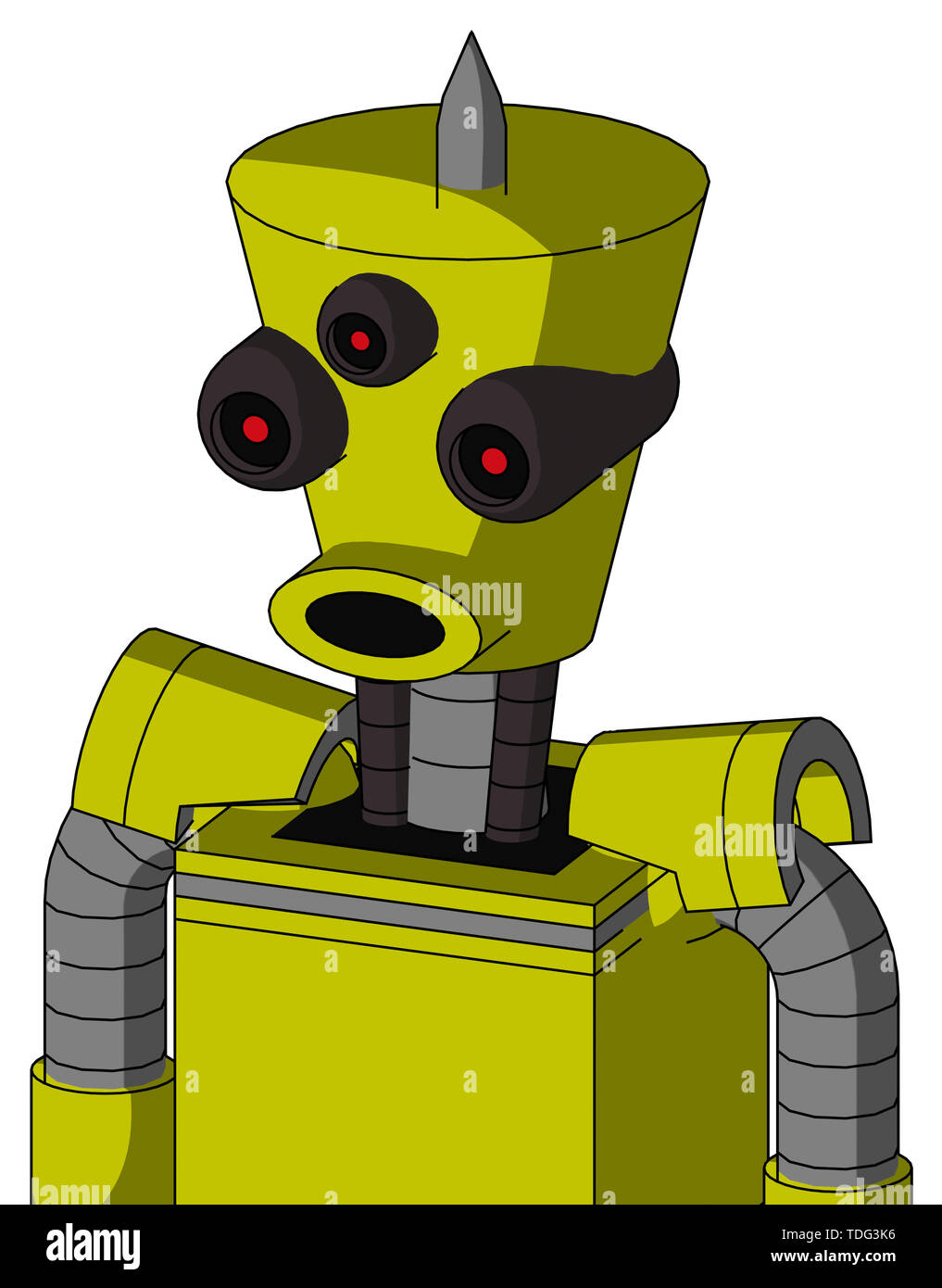 Portrait style yellow robot with cylinder-conic head and round mouth ...