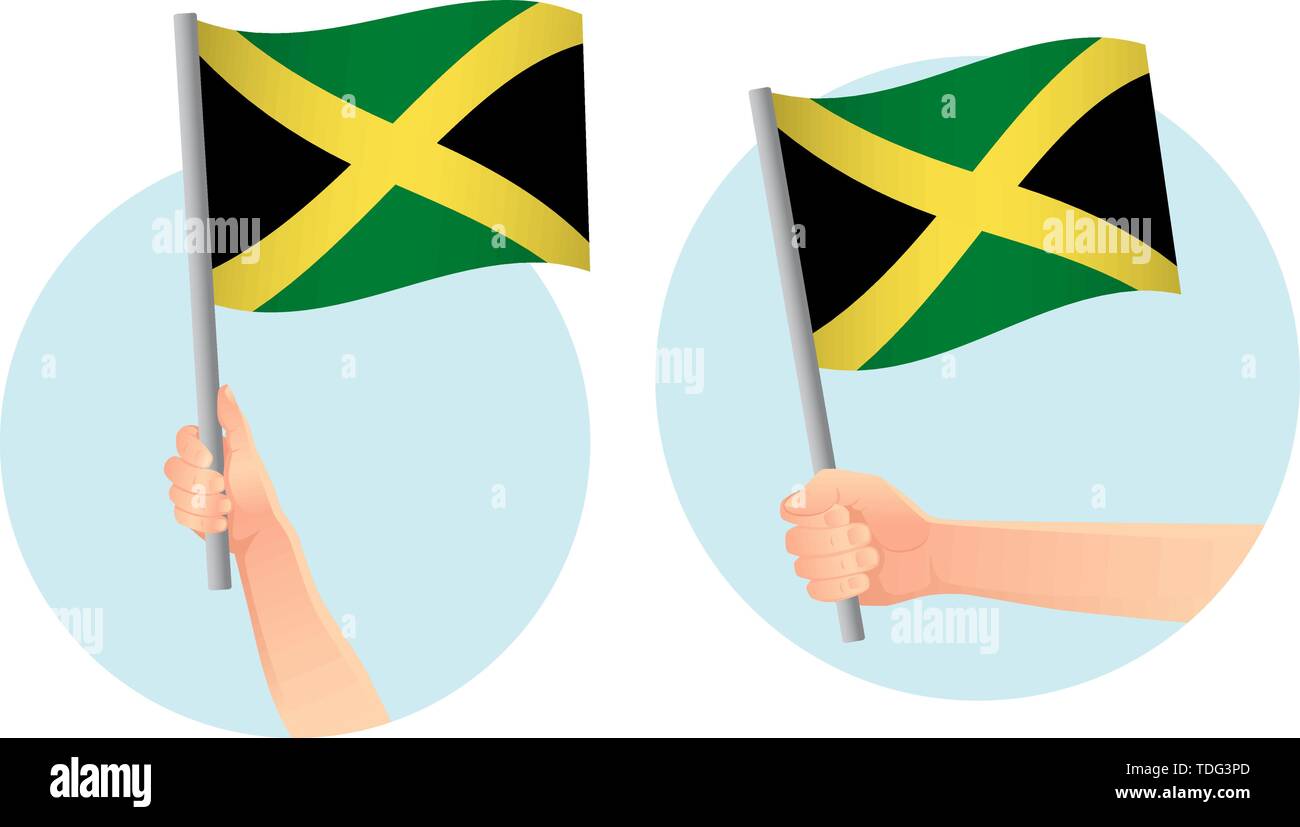 Jamaica flag in hand. Patriotic background. National flag of Jamaica ...