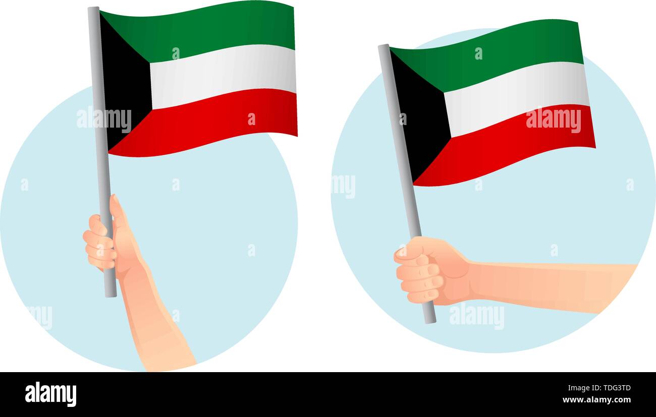 kuwait flag in hand. Patriotic background. National flag of Kuwait ...