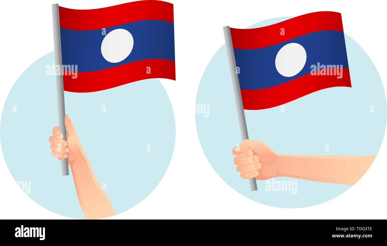 Laos flag in hand. Patriotic background. National flag of Laos vector ...