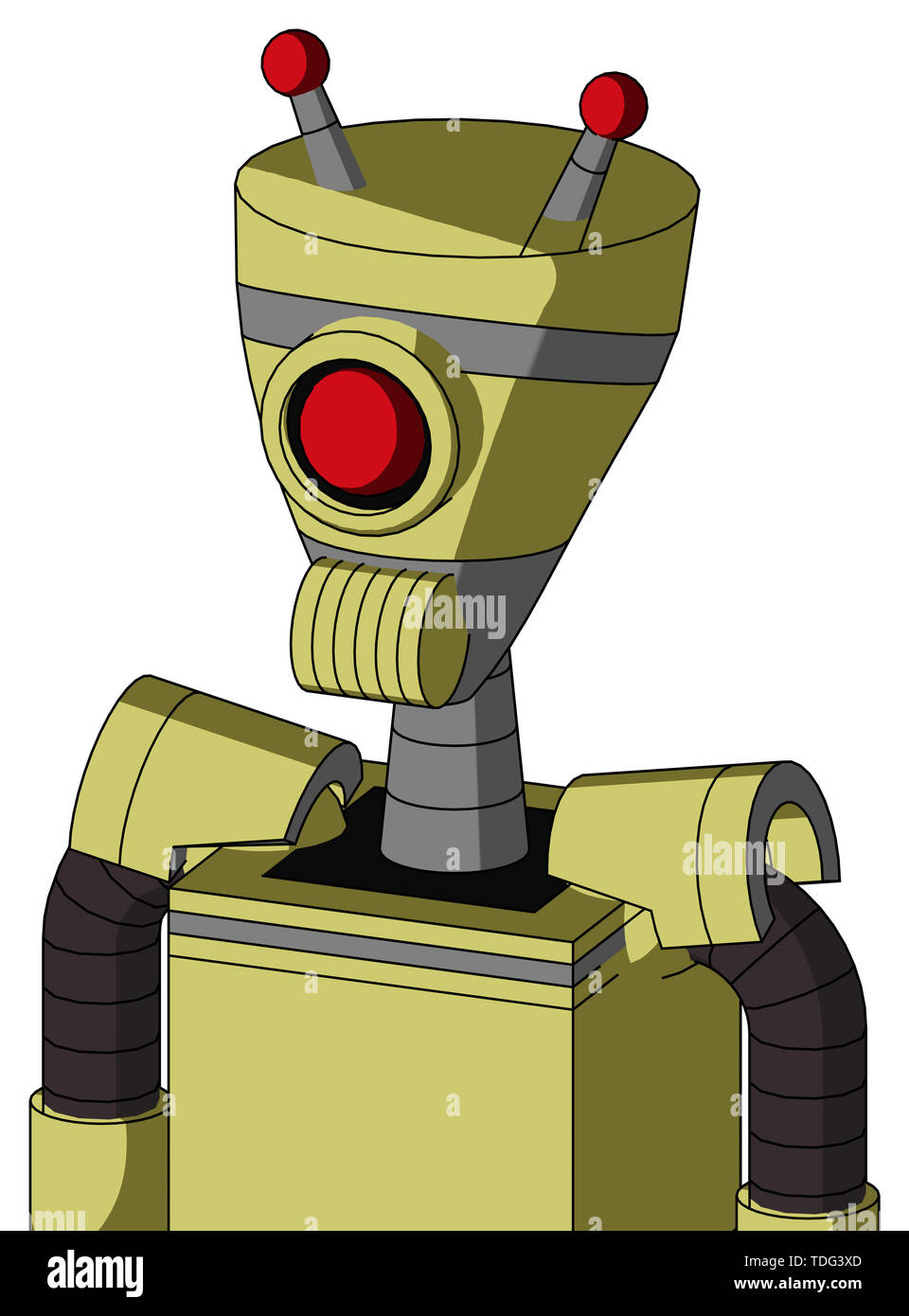 Portrait style yellow robot with vase head and speakers mouth and ...