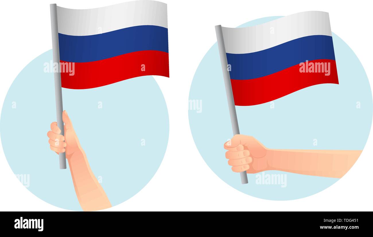 Russia flag in hand. Patriotic background. National flag of Russia ...
