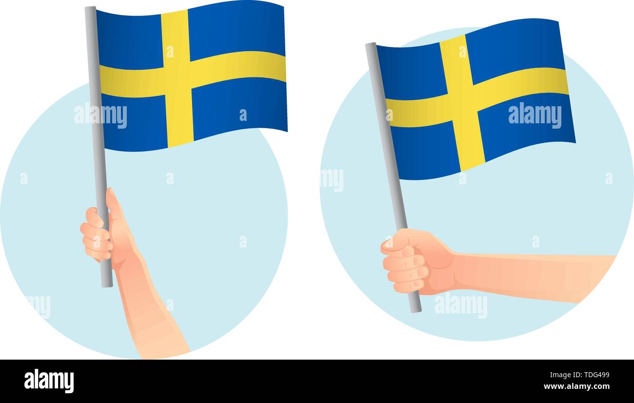 Sweden flag in hand. Patriotic background. National flag of Sweden ...