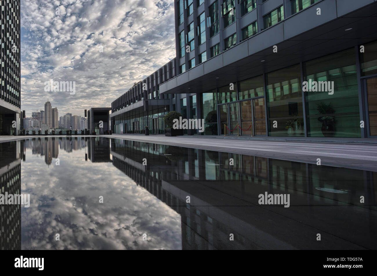 close up of modern office buildings near water Stock Photo - Alamy