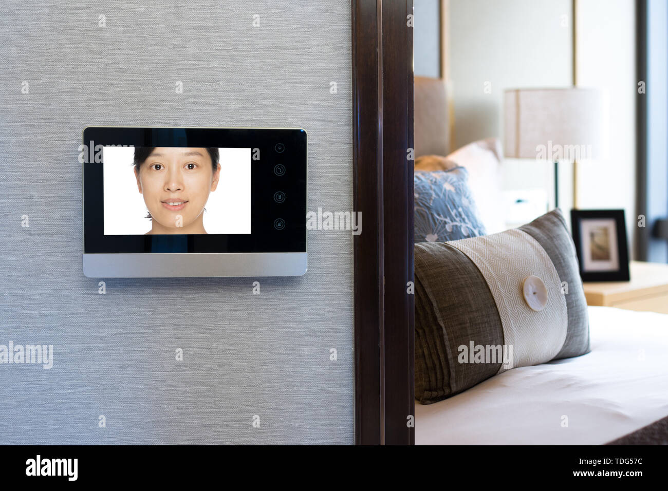 intercom video door bell on the wall outside modern bedroom Stock Photo ...