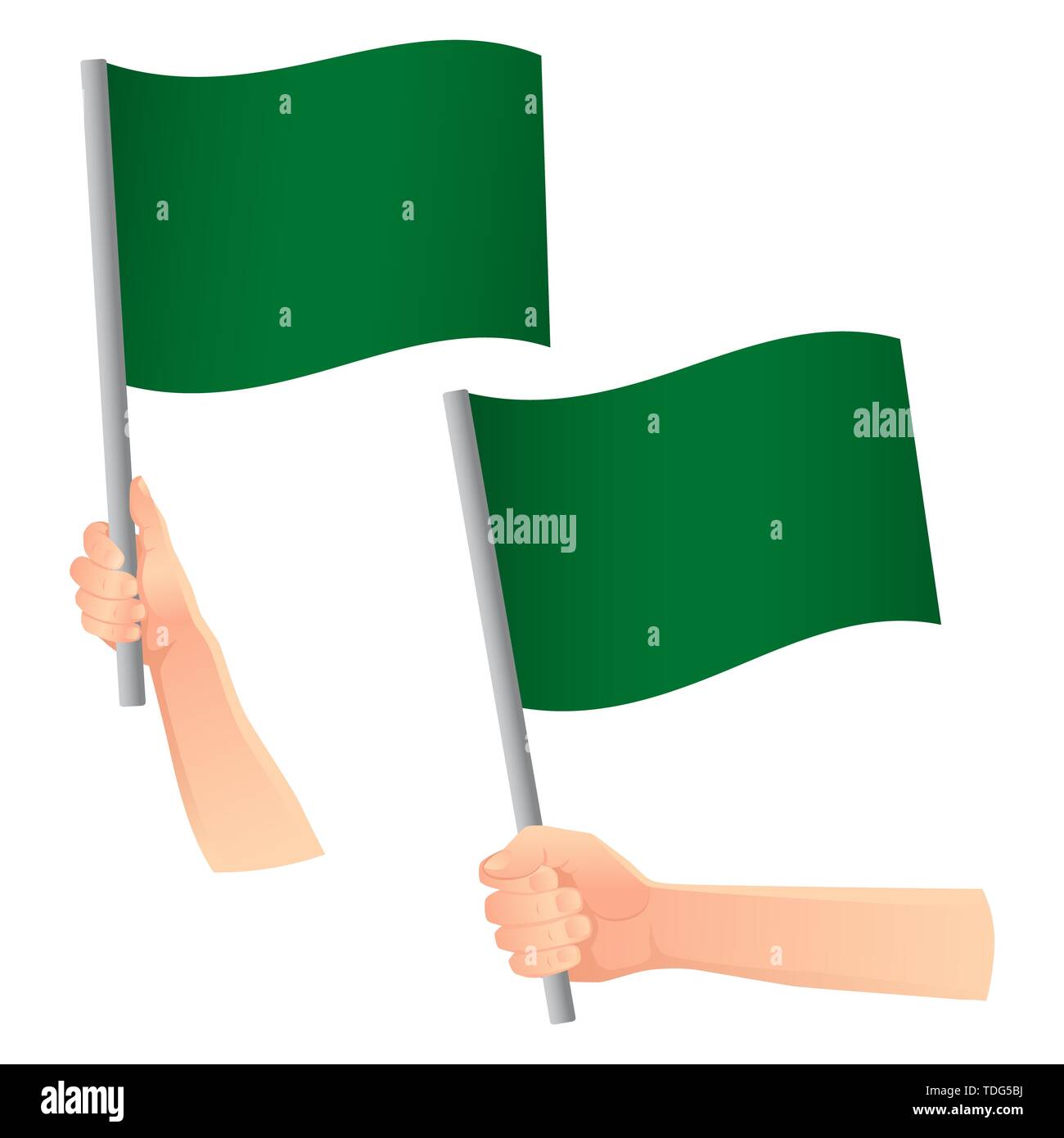 Green flag in hand. illustration of green flag Stock Photo - Alamy
