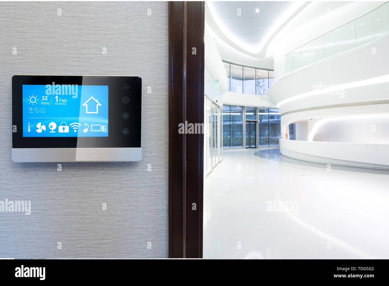 smart screen with smart home with modern hall Stock Photo - Alamy
