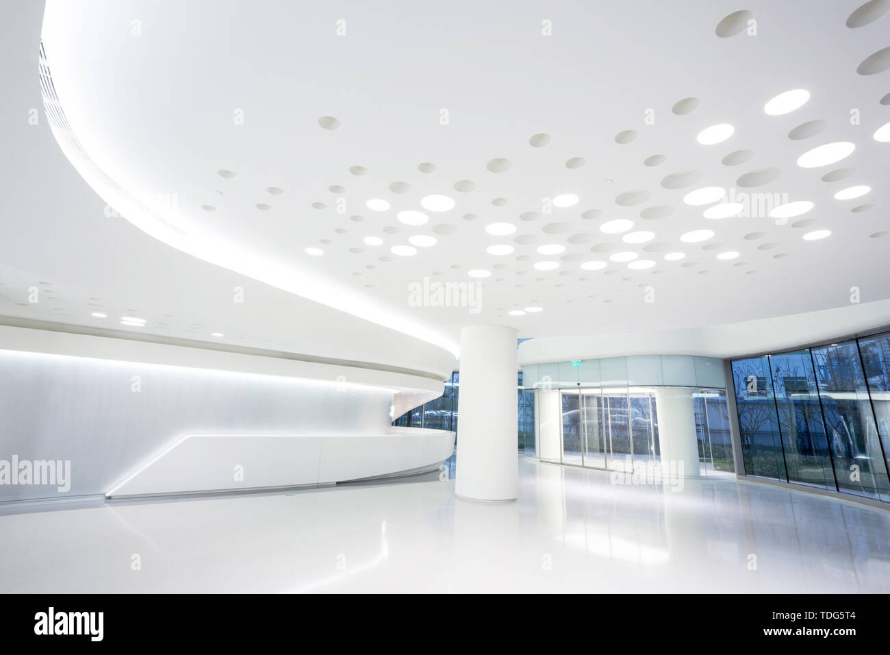 futuristic modern office building interior in urban city Stock Photo ...