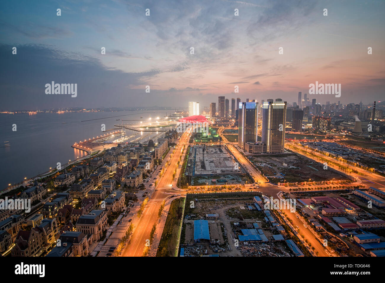 Night view of modern city Dalian Stock Photo - Alamy