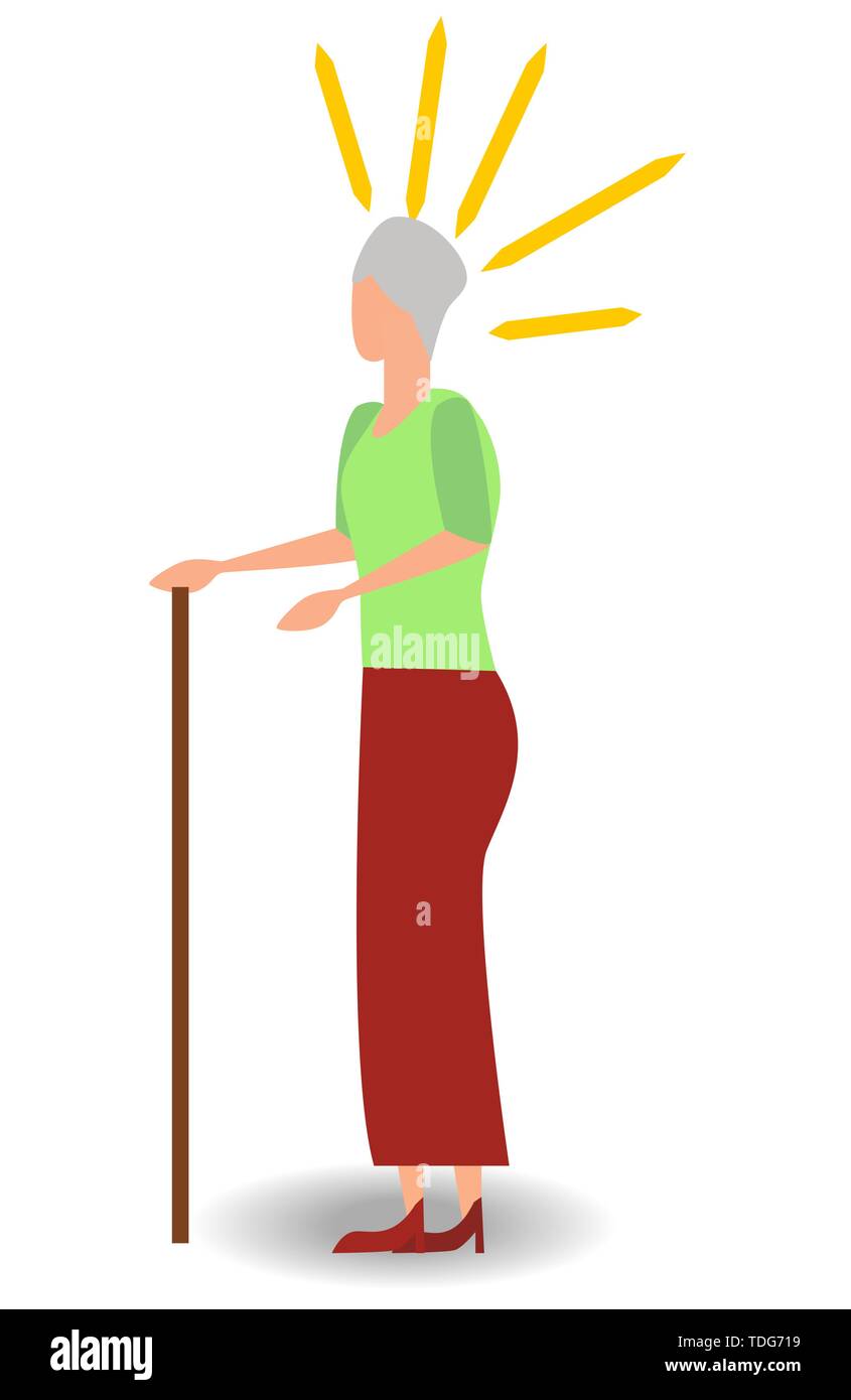 Woman having headache, migraine, pressing hand to her forehead, cartoon ...