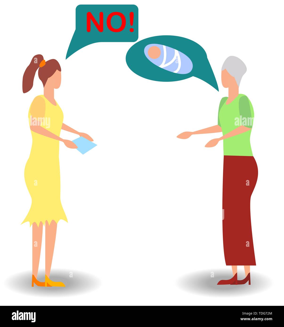 The conflict of generations, mother and daughter, grandmother wants ...