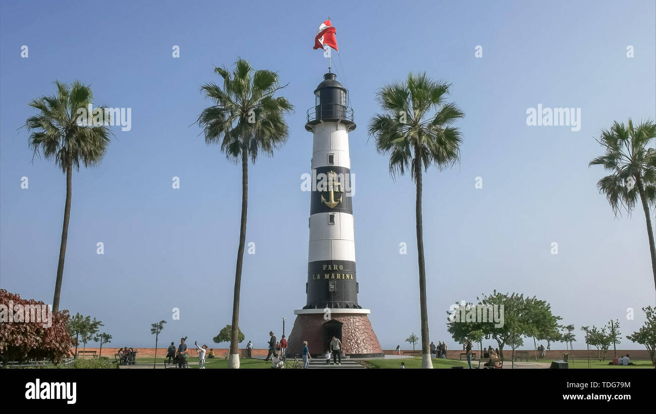 LIMA, PERU- JUNE, 12, 2016: morning view of la marina lighthouse in ...