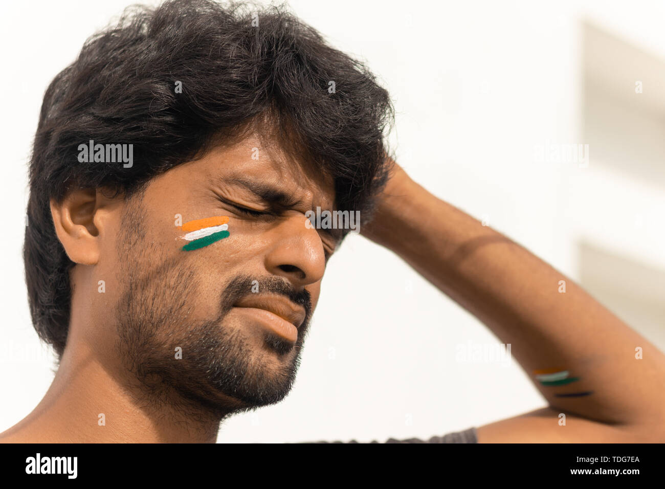 Closeup Shot, Sad expression of Male Indian Cricket sport fan with ...