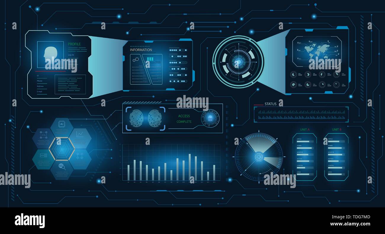 Hud interface or technology graphic display on blue background vector ...