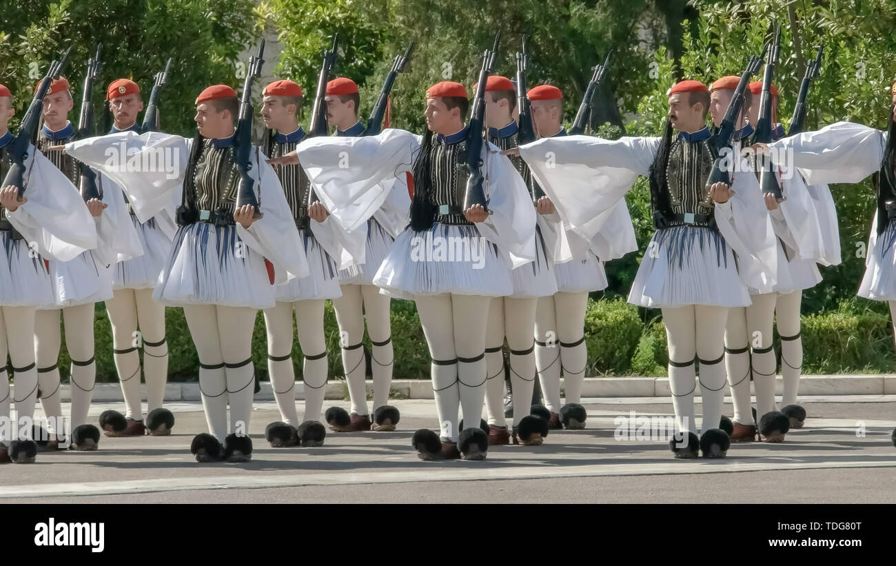 ATHENS, GREECE- SEPTEMBER, 4, 2016: full dress uniformed evzones on ...
