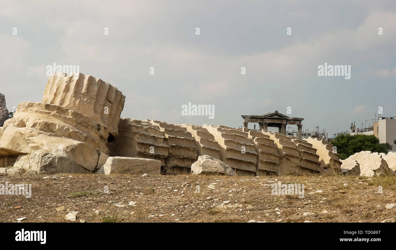 a fallen column in the temple of zeus ruins at athens, greece Stock ...