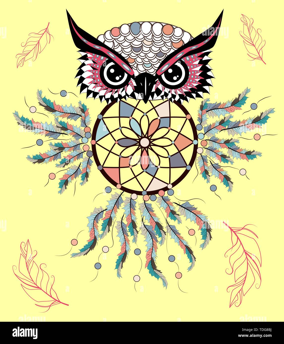 Traditional tattoo owl hold dream catcher symbol Stock Vector Image ...