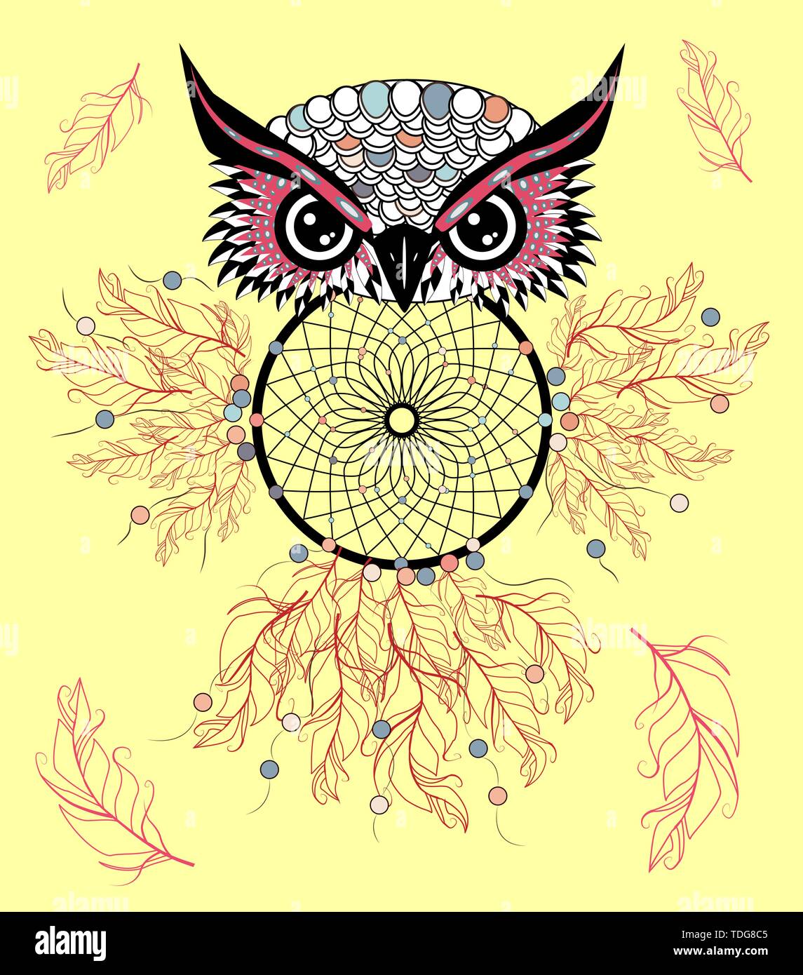 Traditional tattoo owl hold dream catcher symbol Stock Vector Image ...