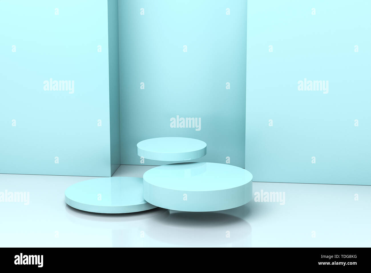 Three-dimensional rendering, circular booth indoors, product display ...